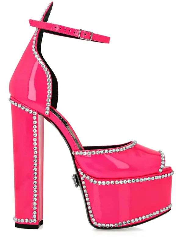 Philipp Plein Crystal-embellished Leather Platform Pumps - Pink