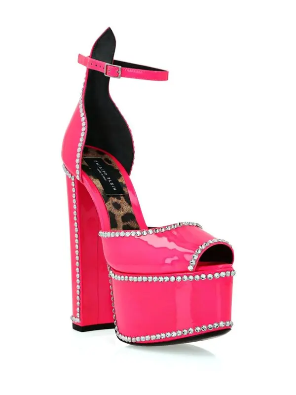 Philipp Plein Crystal-embellished Leather Platform Pumps - Pink