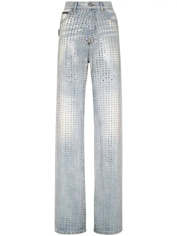 Philipp Plein Crystal-embellished Pinstripe Flare Jeans