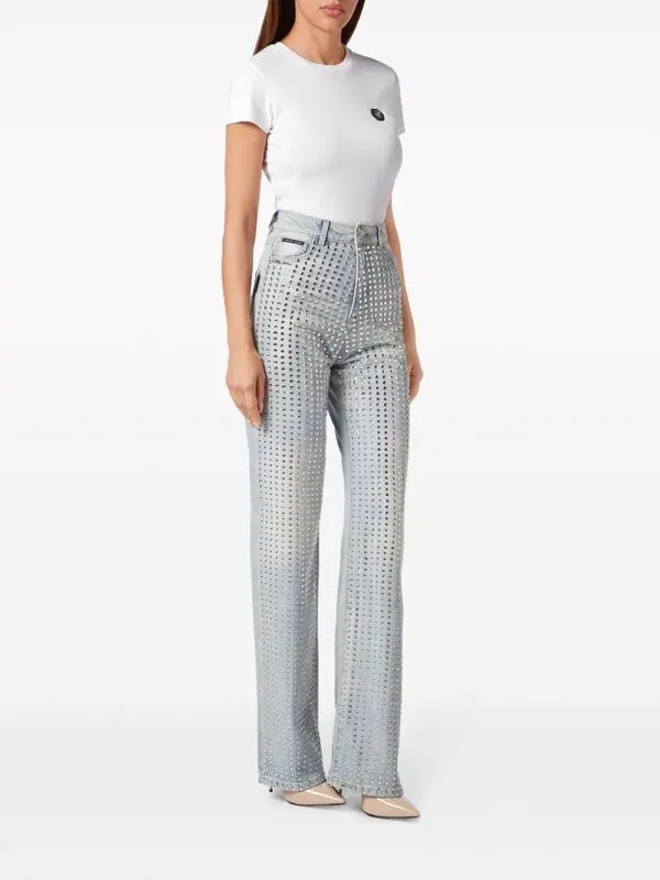 Philipp Plein Crystal-embellished Pinstripe Flare Jeans