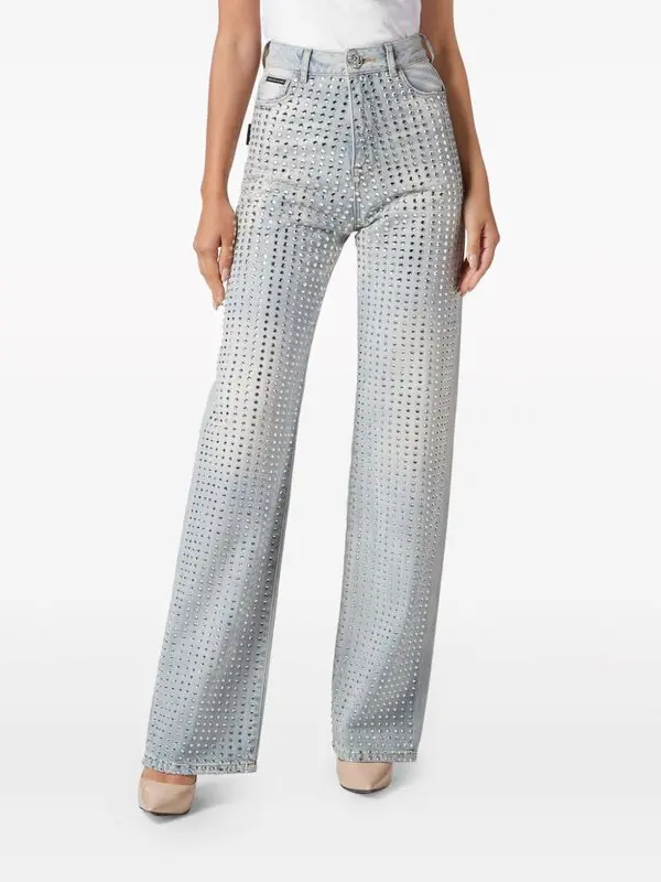 Philipp Plein Crystal-embellished Pinstripe Flare Jeans