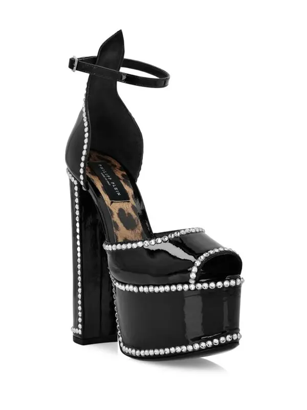 Philipp Plein Crystal-embellished Heeled Platform Sandals - Black