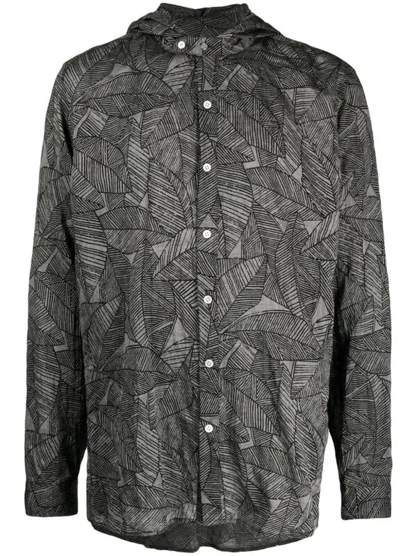 MOSTLY HEARD RARELY SEEN Leaf-print Hooded Shirt - Grey