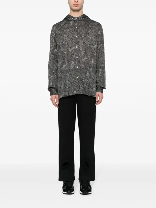 MOSTLY HEARD RARELY SEEN Leaf-print Hooded Shirt - Grey