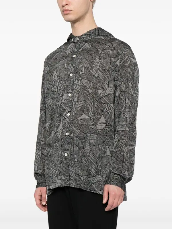 MOSTLY HEARD RARELY SEEN Leaf-print Hooded Shirt - Grey