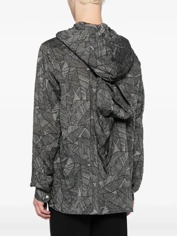 MOSTLY HEARD RARELY SEEN Leaf-print Hooded Shirt - Grey