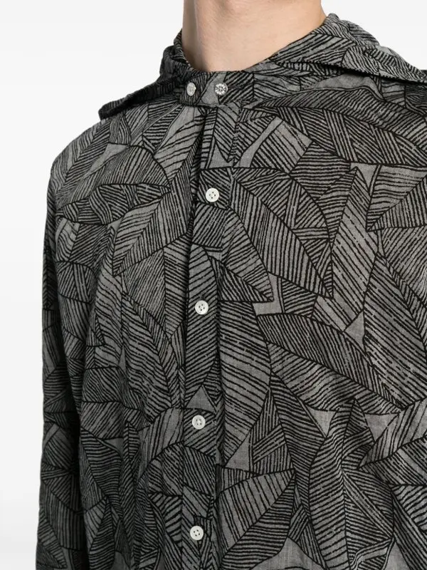 MOSTLY HEARD RARELY SEEN Leaf-print Hooded Shirt - Grey