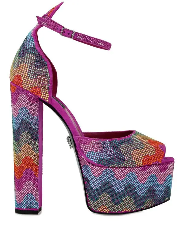 Philipp Plein 120mm Crystal-embellished Leather Platform Sandals - Pink