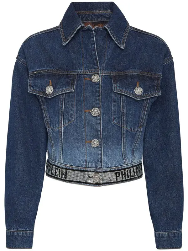 Philipp Plein Crystal Cropped Denim Jacket - Blue