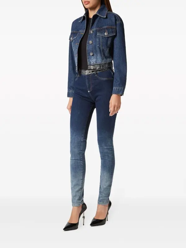 Philipp Plein Crystal Cropped Denim Jacket - Blue