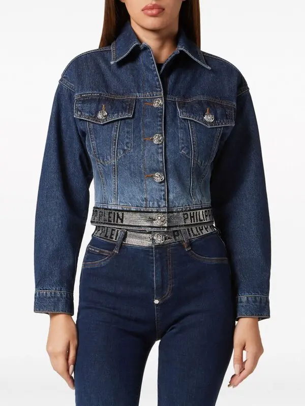 Philipp Plein Crystal Cropped Denim Jacket - Blue