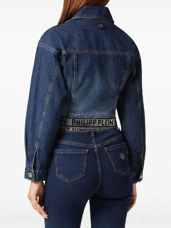 Philipp Plein Crystal Cropped Denim Jacket - Blue
