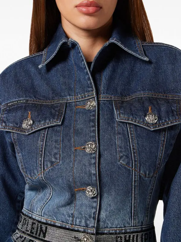 Philipp Plein Crystal Cropped Denim Jacket - Blue