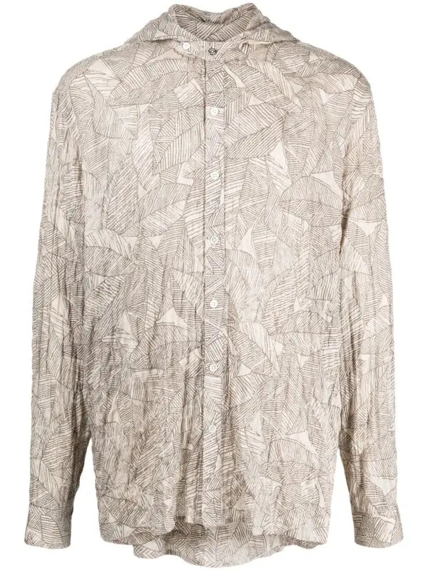 MOSTLY HEARD RARELY SEEN Leaf-print Hooded Shirt - Neutrals