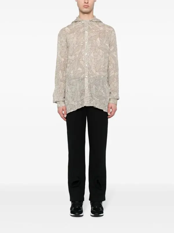 MOSTLY HEARD RARELY SEEN Leaf-print Hooded Shirt - Neutrals