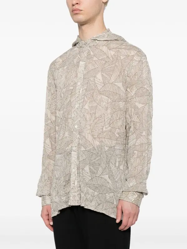 MOSTLY HEARD RARELY SEEN Leaf-print Hooded Shirt - Neutrals