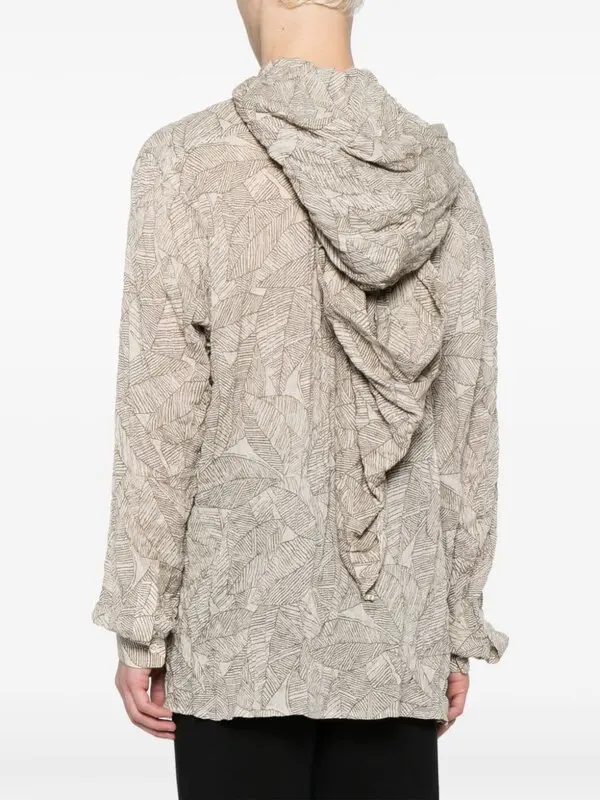 MOSTLY HEARD RARELY SEEN Leaf-print Hooded Shirt - Neutrals
