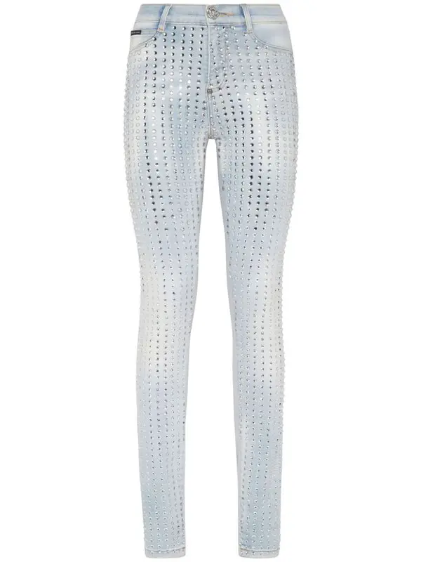 Philipp Plein Crystal Pinstripe High-rise Jeggings