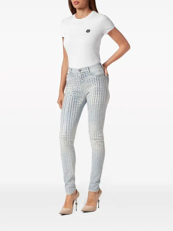 Philipp Plein Crystal Pinstripe High-rise Jeggings