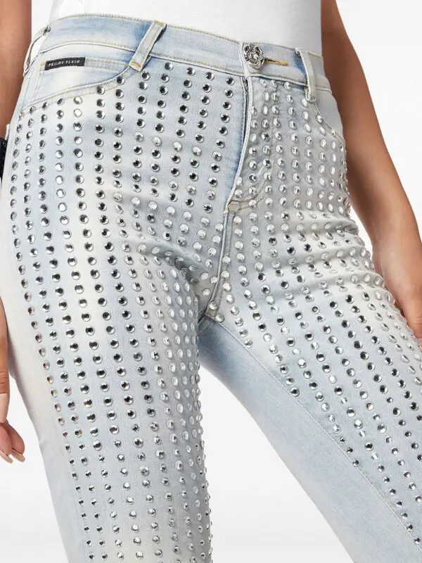 Philipp Plein Crystal Pinstripe High-rise Jeggings