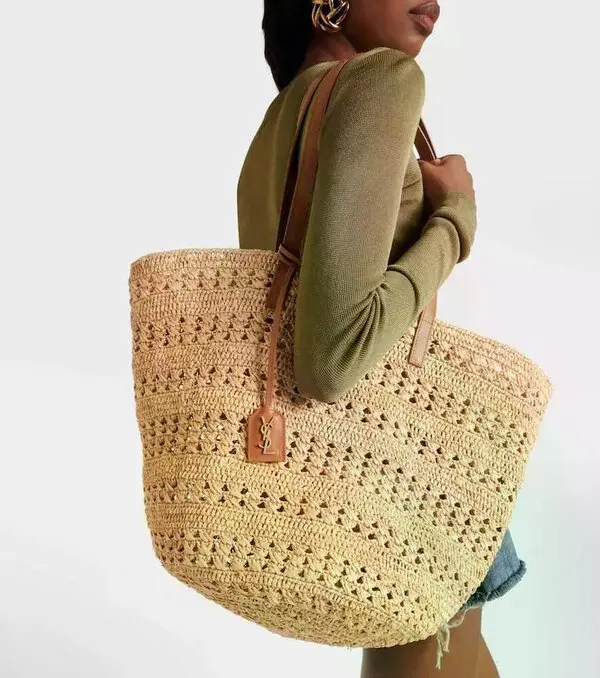 Saint Laurent Panier Medium Raffia Tote Bag - Beige
