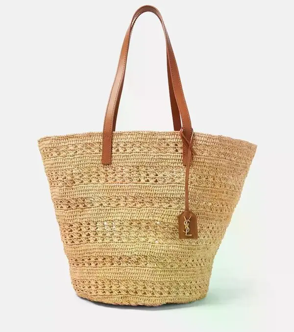 Saint Laurent Panier Medium Raffia Tote Bag - Beige