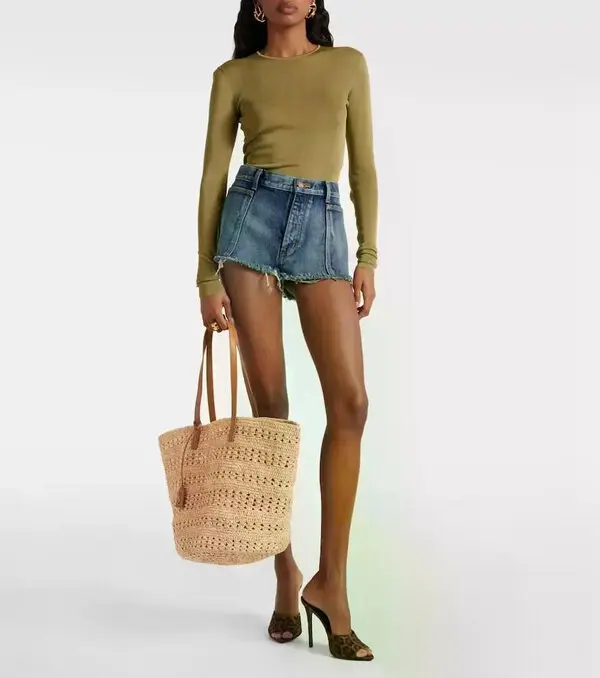 Saint Laurent Panier Medium Raffia Tote Bag - Beige