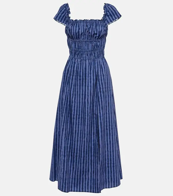 Altuzarra Ruched Cotton-blend Midi Dress - Blue