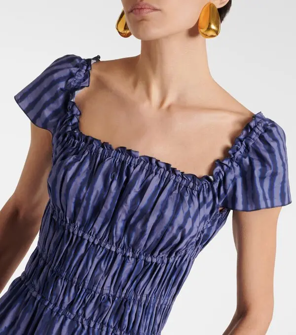 Altuzarra Ruched Cotton-blend Midi Dress - Blue