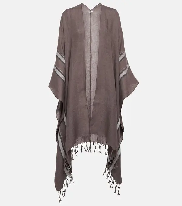 Brunello Cucinelli Striped Linen Cape - Brown