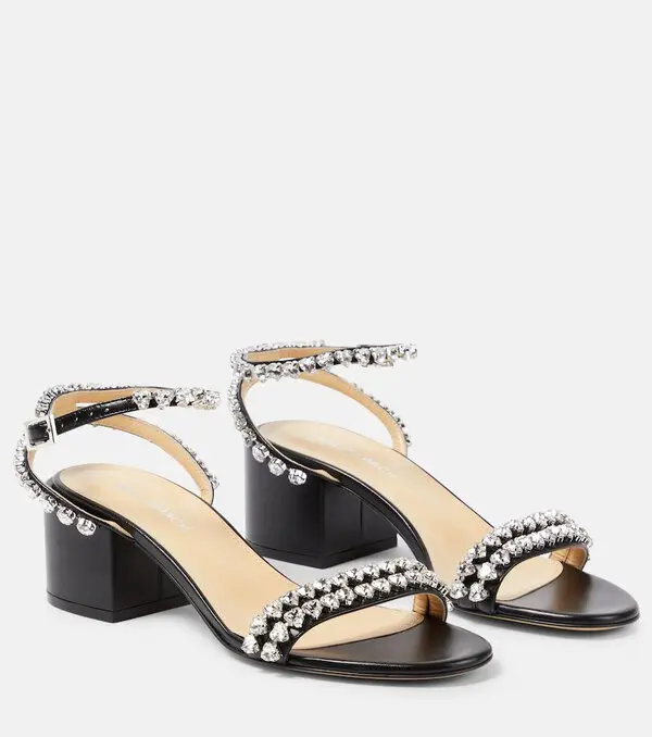 Mach & Mach Audrey Embellished Leather Sandals - Black