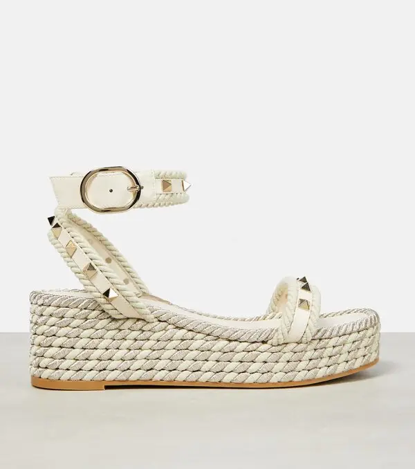 Valentino Garavani Rockstud Wedge Espadrilles - White