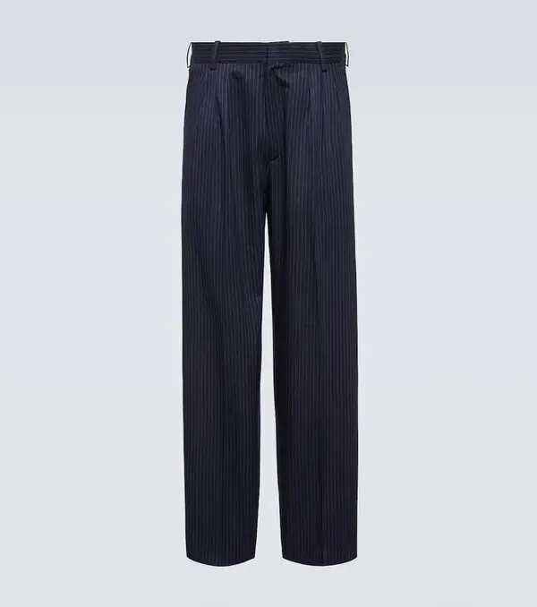 Kenzo Pinstripe Cotton And Linen Pants - Blue