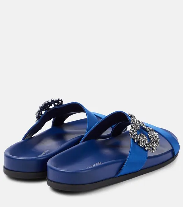 Manolo Blahnik Chilanghi Embellished Satin Sandals - Blue