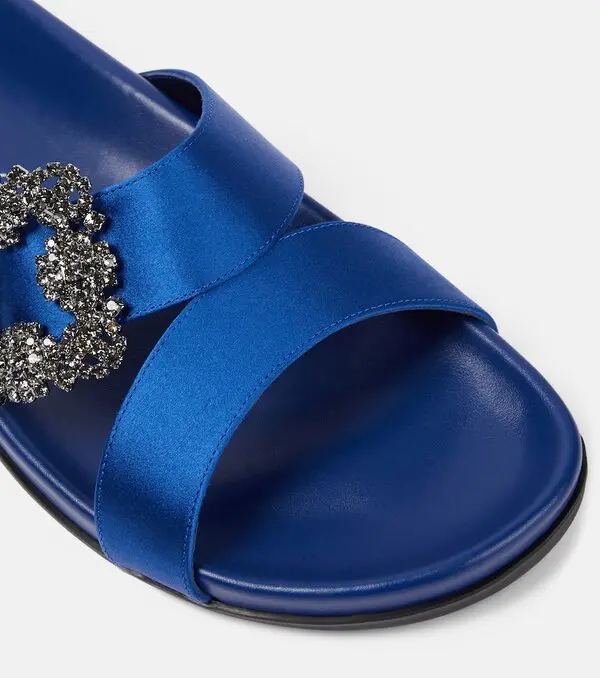 Manolo Blahnik Chilanghi Embellished Satin Sandals - Blue