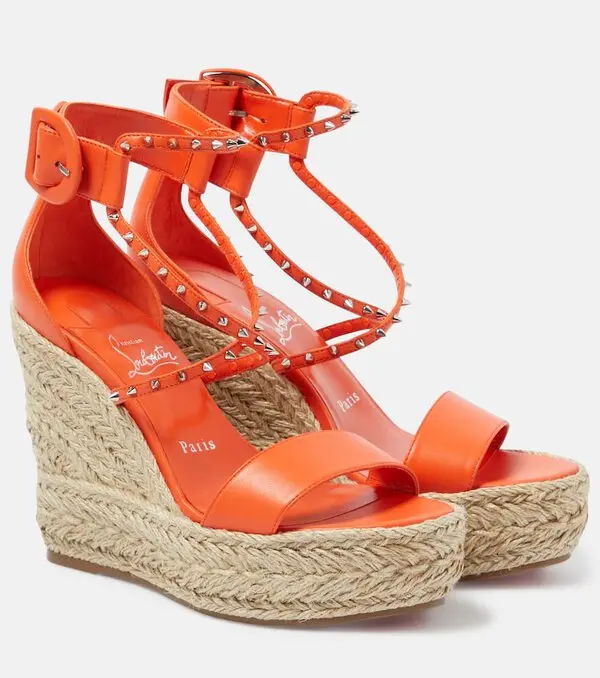 CHRISTIAN LOUBOUTIN Chocazeppa Spikes 120 Espadrille Wedges - Orange