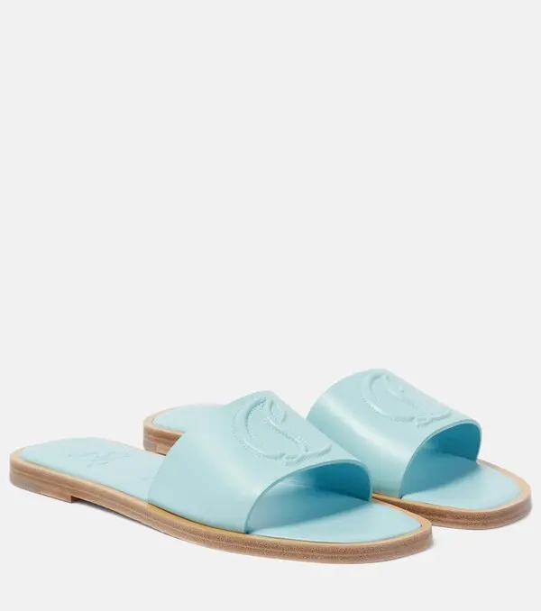 CHRISTIAN LOUBOUTIN Cl Embossed Leather Mules - Blue