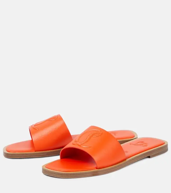 CHRISTIAN LOUBOUTIN Cl Embossed Leather Mules - Orange