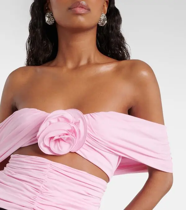 Magda Butrym Off-shoulder Ruched Top With Floral Appliqu