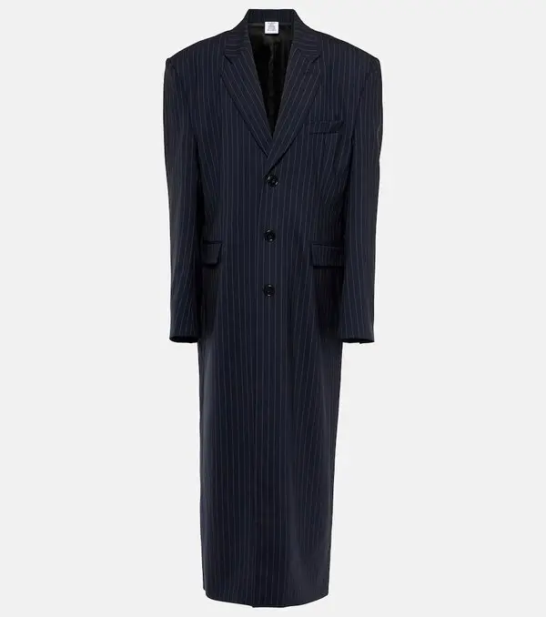 Vetements Oversized Pinstriped Wool Coat - Blue