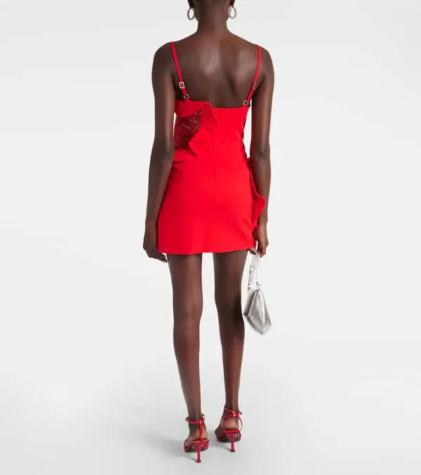 Area Ruffled Embellished Wool Minidress In Red - 40% Off | Editorialist