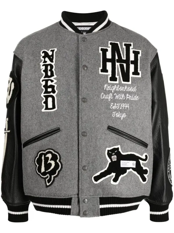 NEIGHBORHOOD Logo-patch Varsity Jacket - Grey