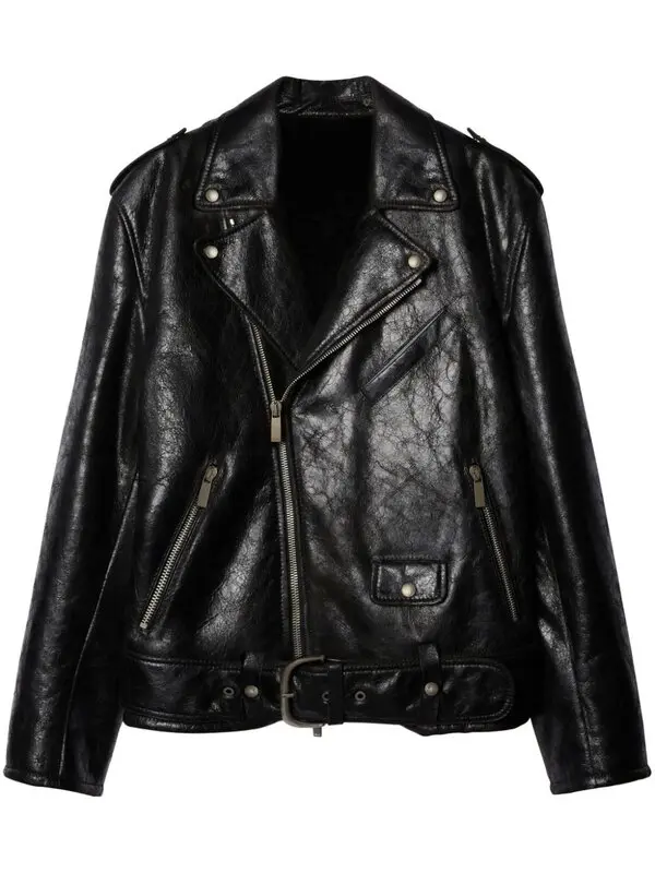 Off-White Crinkled Leather Biker Jacket