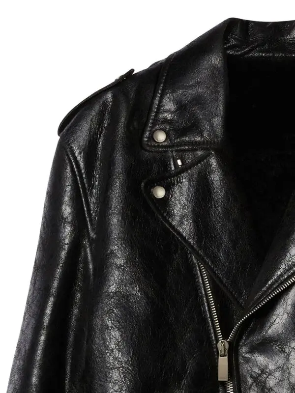 Off-White Crinkled Leather Biker Jacket
