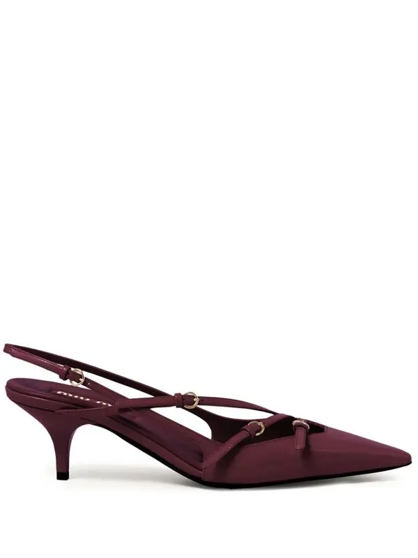 Miu Miu Patent Leather Slingback Heels With Buckles - Red