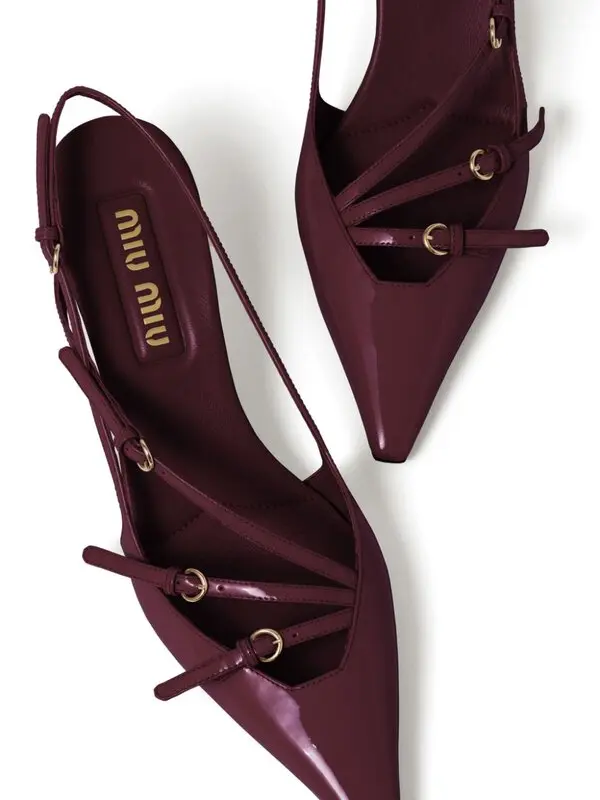 Miu Miu Patent Leather Slingback Heels With Buckles - Red
