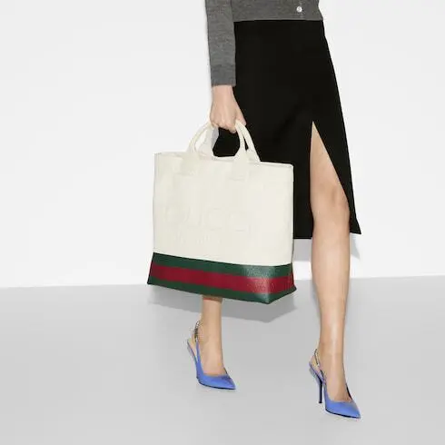 Gucci Canvas Tote Bag With Embossed Detail Fabric