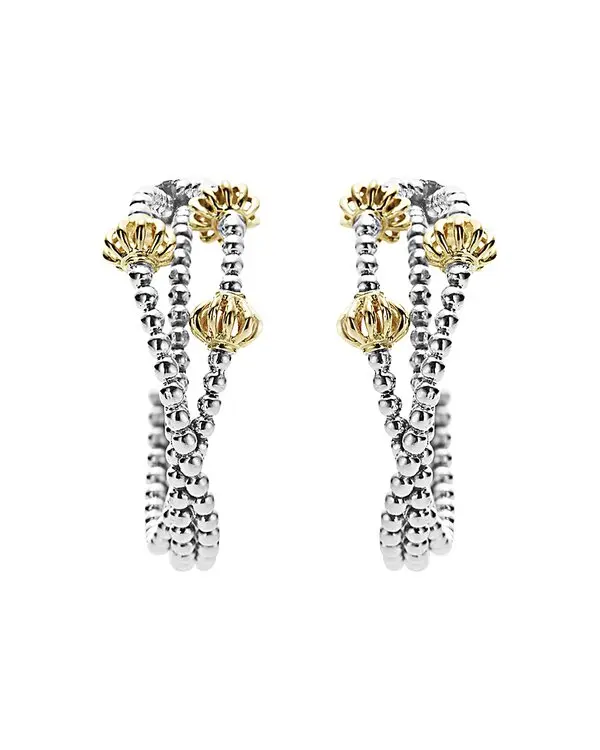 Lagos 18k Gold And Sterling Silver Caviar Icon Hoop Earrings - Silver/gold