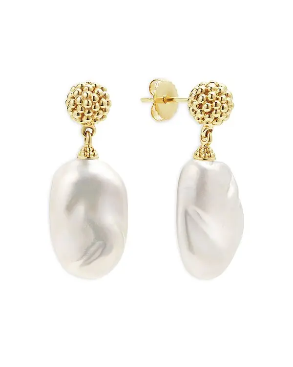 Lagos 18k Yellow Gold Luna Pearl Drop Earrings - White/gold