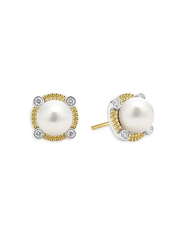 Lagos 18k Yellow Gold, Sterling Silver, Pearl And Diamond Stud Earrings - White/gold